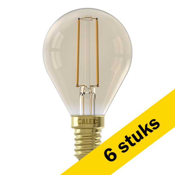Aanbieding: 6x Calex LED lamp E14 | Kogel P45 | Filament | Goud | 2100K | Dimbaar 3.5W (25W ...